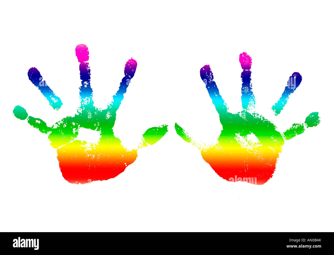 Multicolored hand prints on white background Stock Photo - Alamy