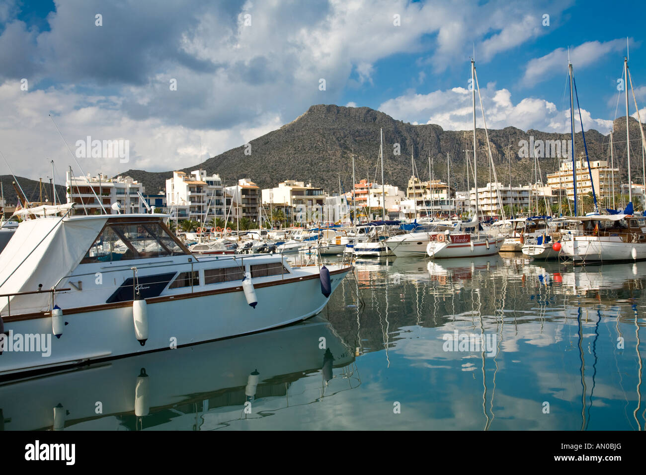 Yachts and boats harboured in Port de Pollenca Majorca Balearic Islands ...