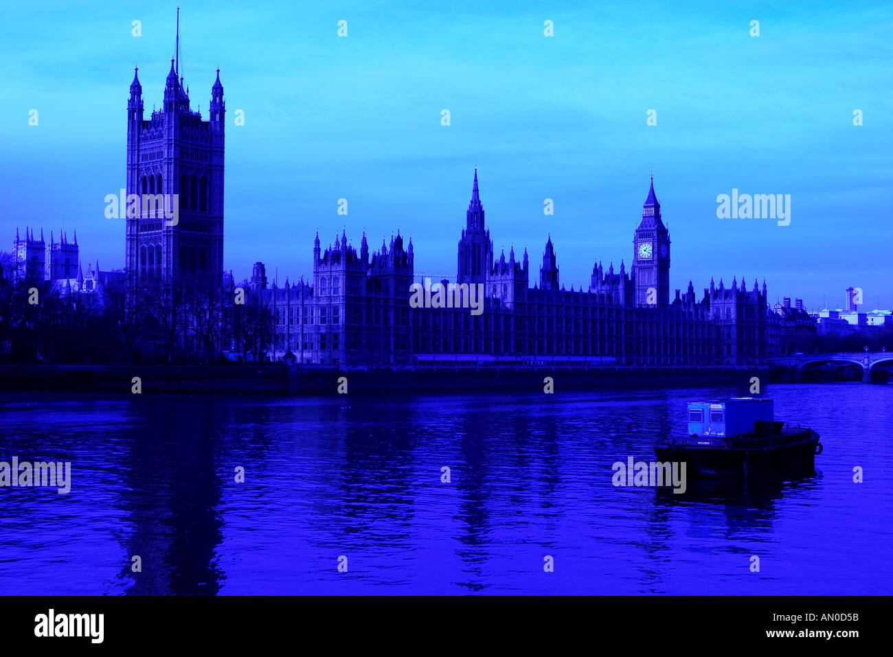 Houses of parliament tinted blue Stock Photo - Alamy