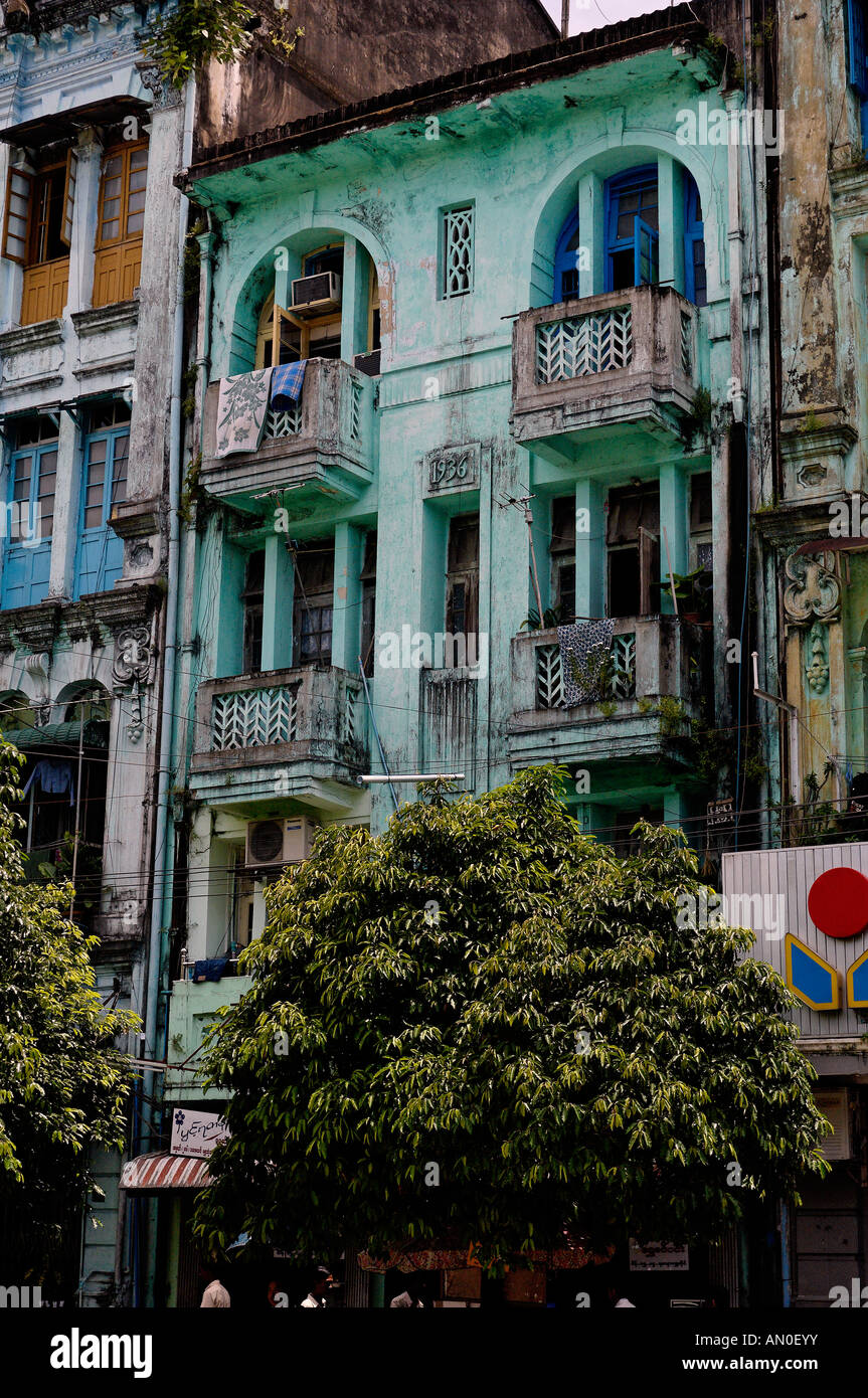 Colourful building front in Yangon, Myanmar Stock Photo - Alamy