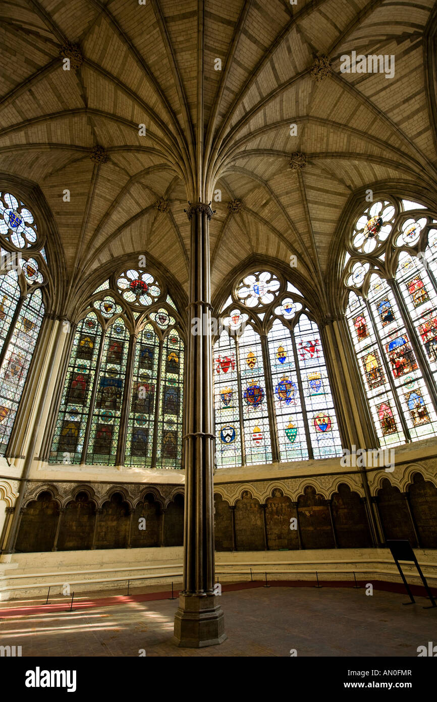 UK London Westminster Abbey Chapter House vaulted ceiling windows and ...