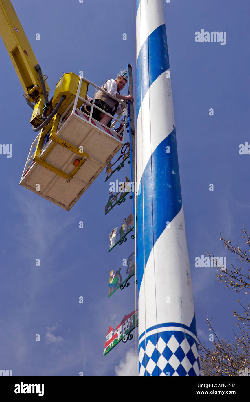 Traditional Maibaumfest in Putzbrunn in Southern Bavaria, Germany, near ...