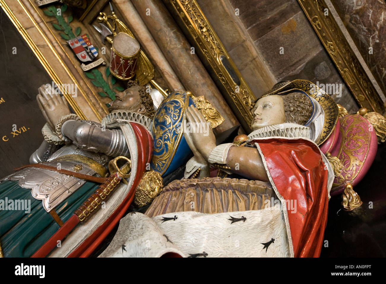UK London Westminster Abbey ornate painted effigies of Sir Charles ...
