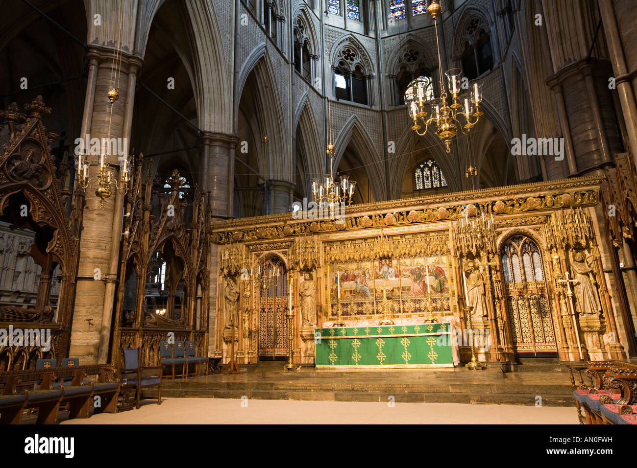 UK London Westminster Abbey High Altar Victorian Gothic altar screen by Sir George Gilbert Scott ...