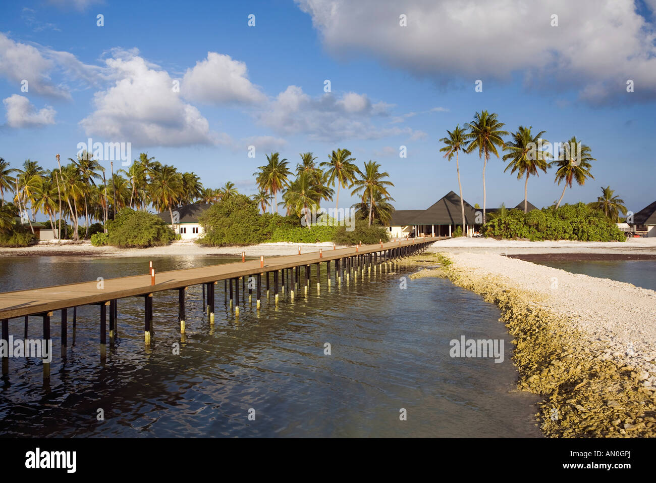 Maldives Addu Atoll Herathera Island Resort main jetty leading to ...