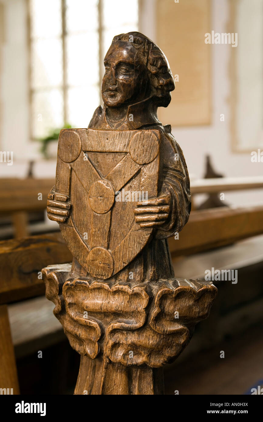 UK Suffolk Blythburgh village Holy Trinity Church angelic pew end ...