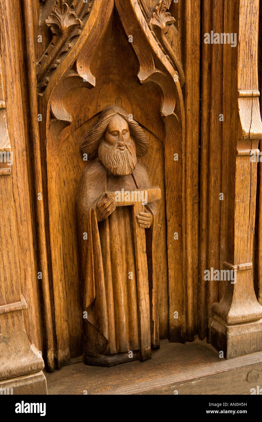UK Suffolk Blythburgh village Holy Trinity Church Choir Stall front ...