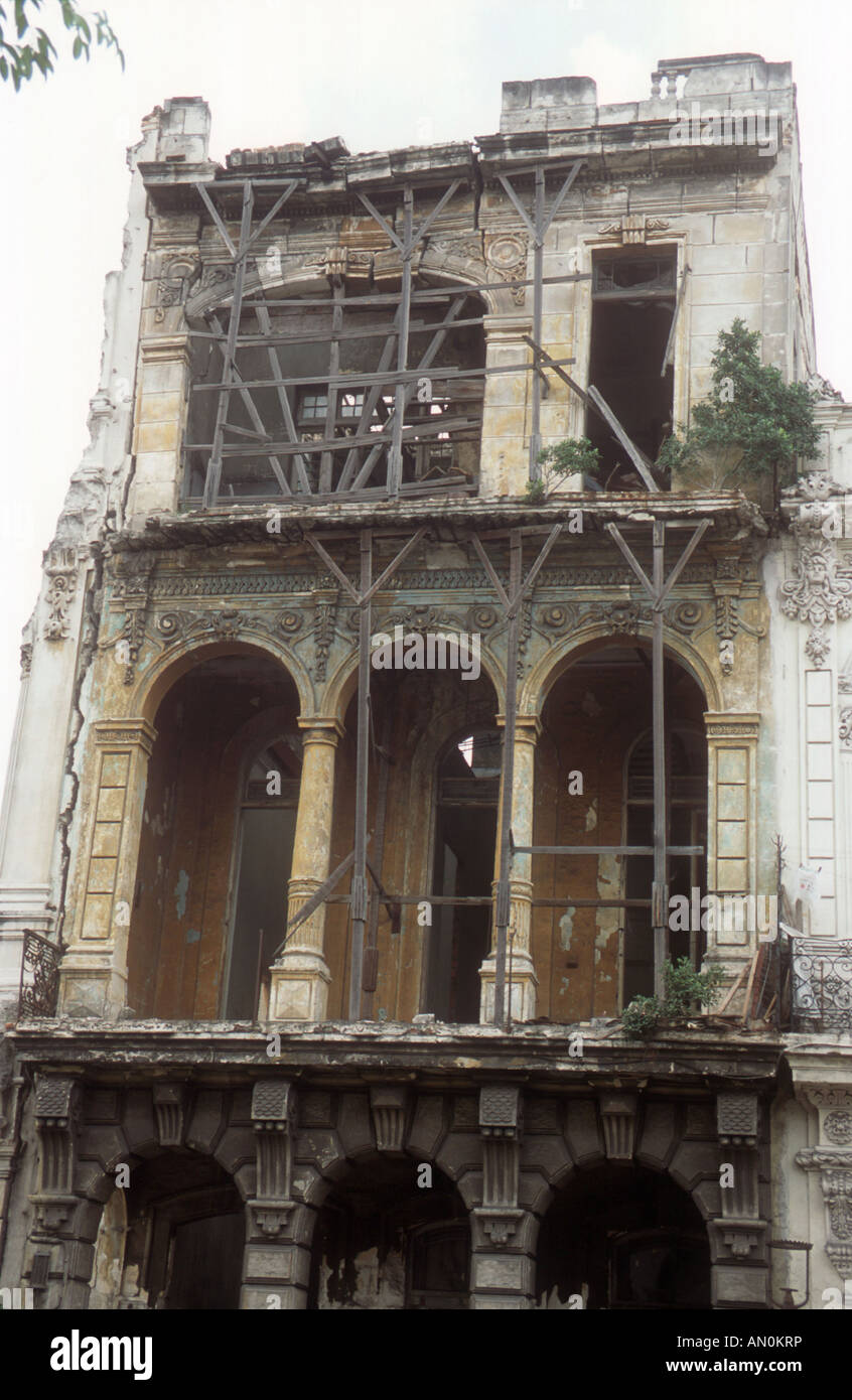 Ancient building on the point of collapse in Havana, Cuba, being ...