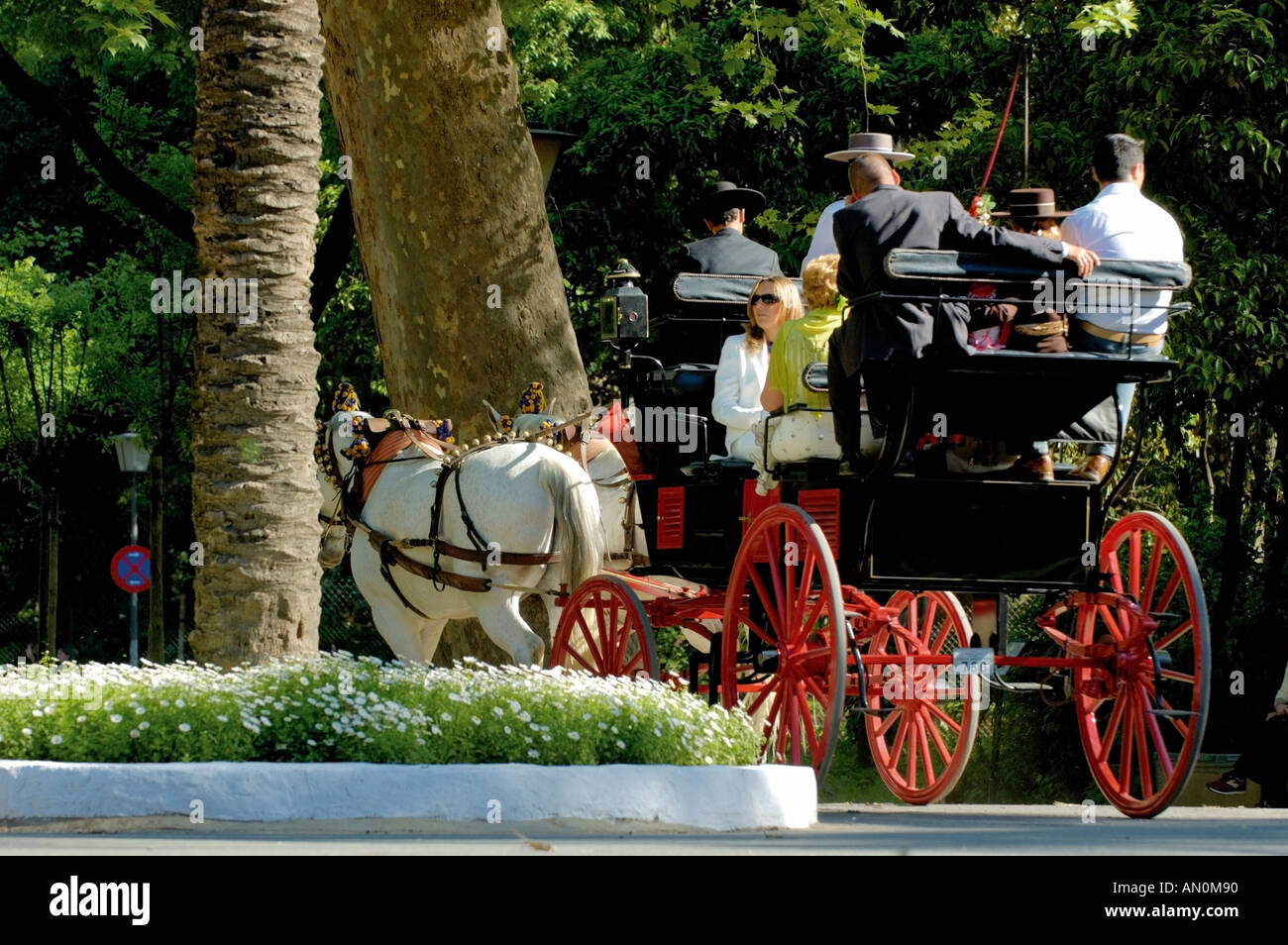 A barouche carriage in Maria Luisa Park during the Seville Spring Fair ...