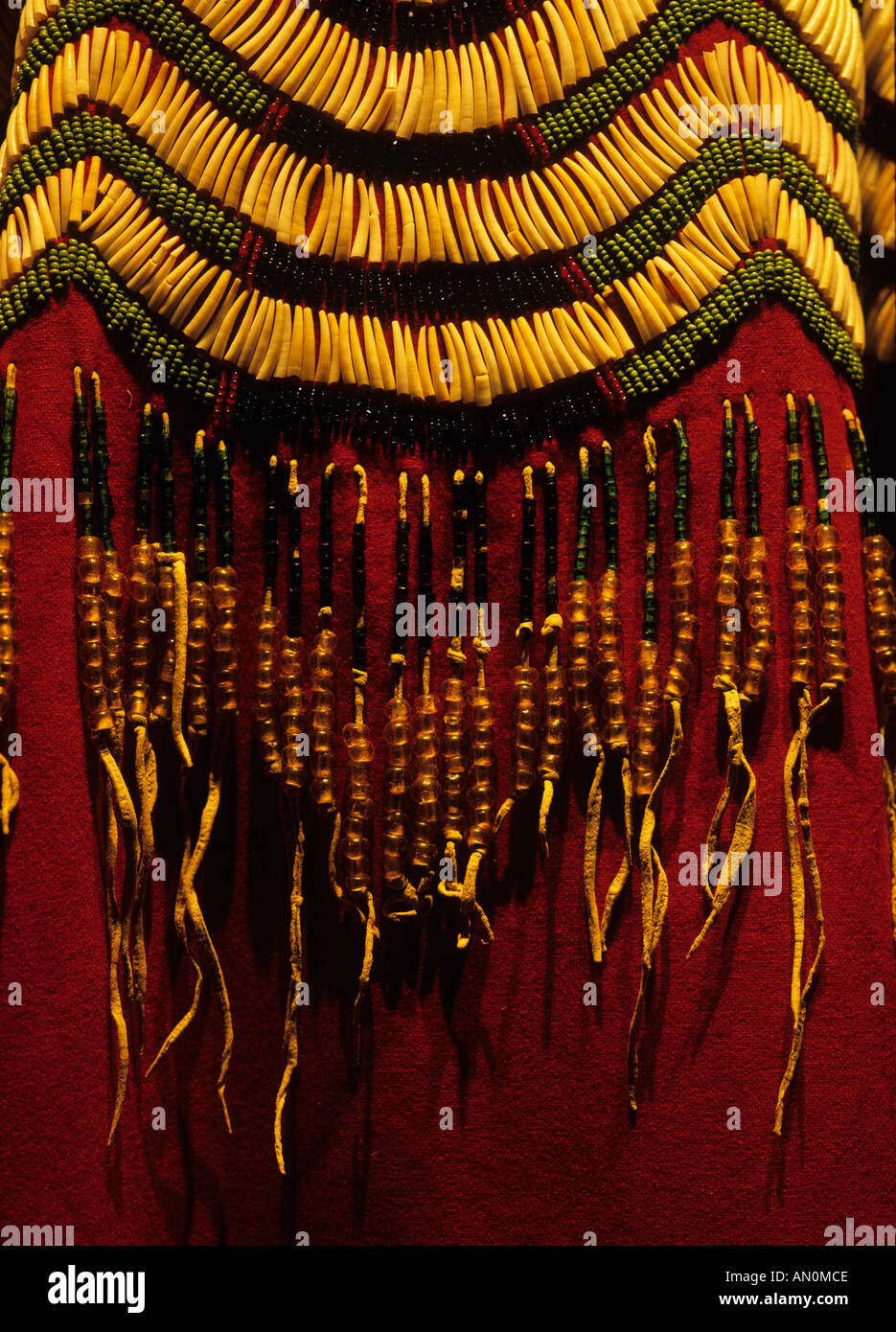 USA Oregon Pendleton Display of traditional beaded shawl from Cayuse ...