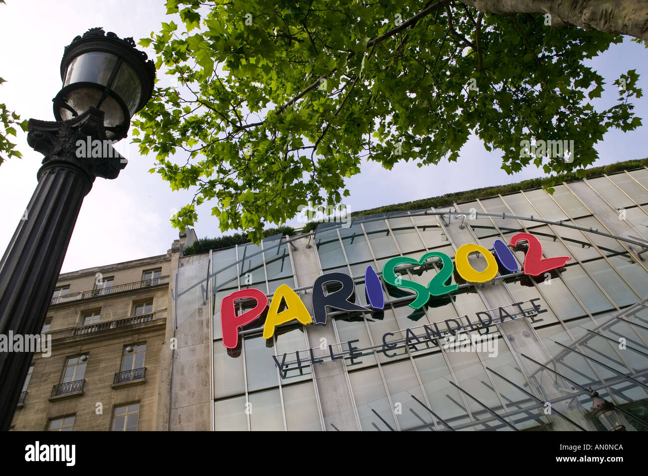 Paris failed Summer Olympic bid logo seen on the Publicis building on ...