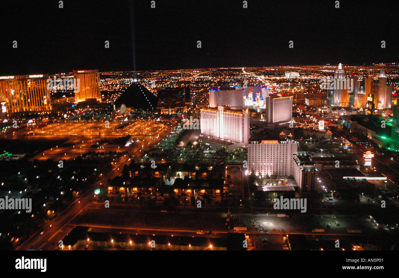 aerial Las Vegas Nevada at night bright neon lights Stock Photo - Alamy