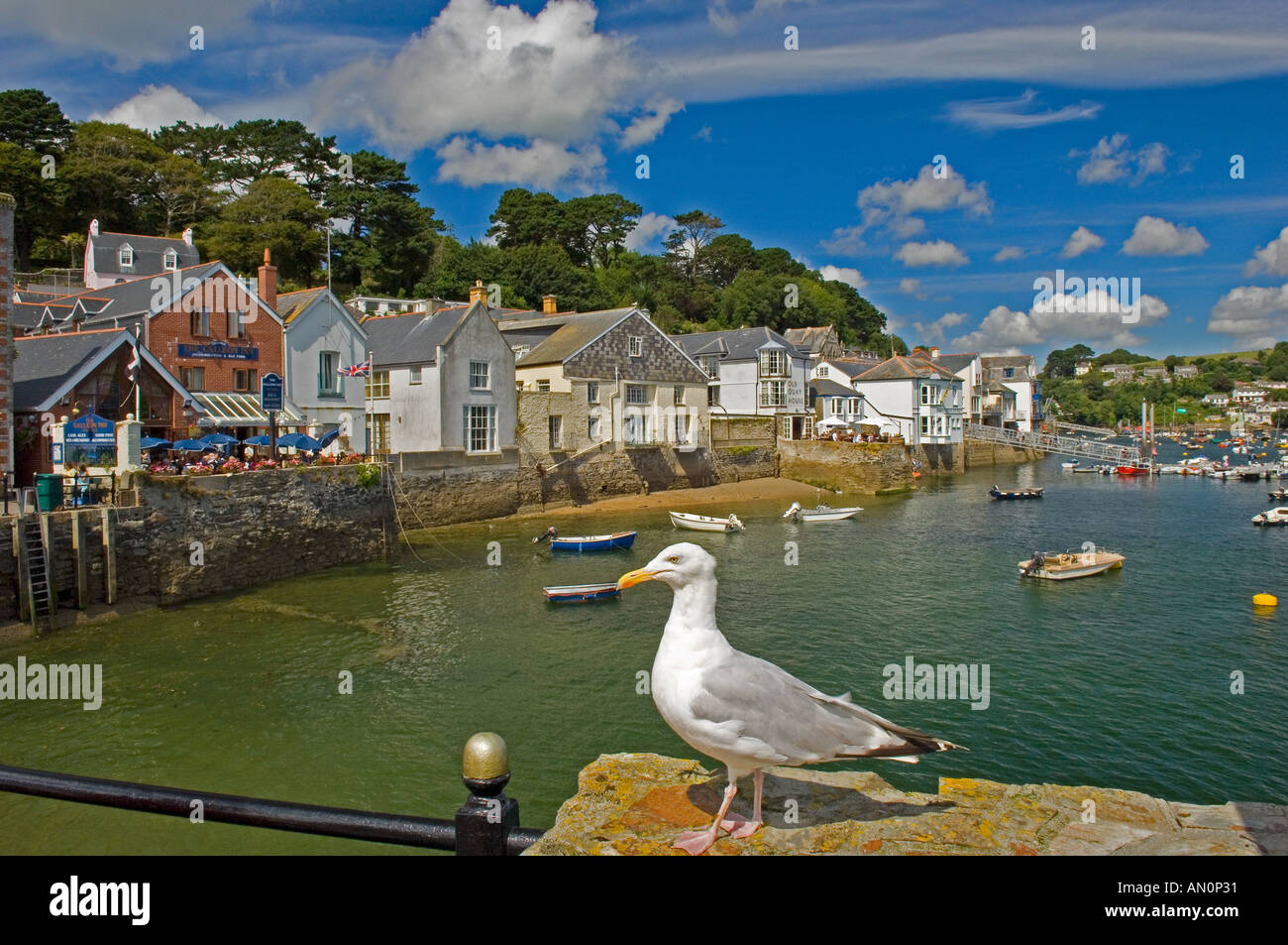 Fowey quay in Cornwall with seagull Stock Photo - Alamy