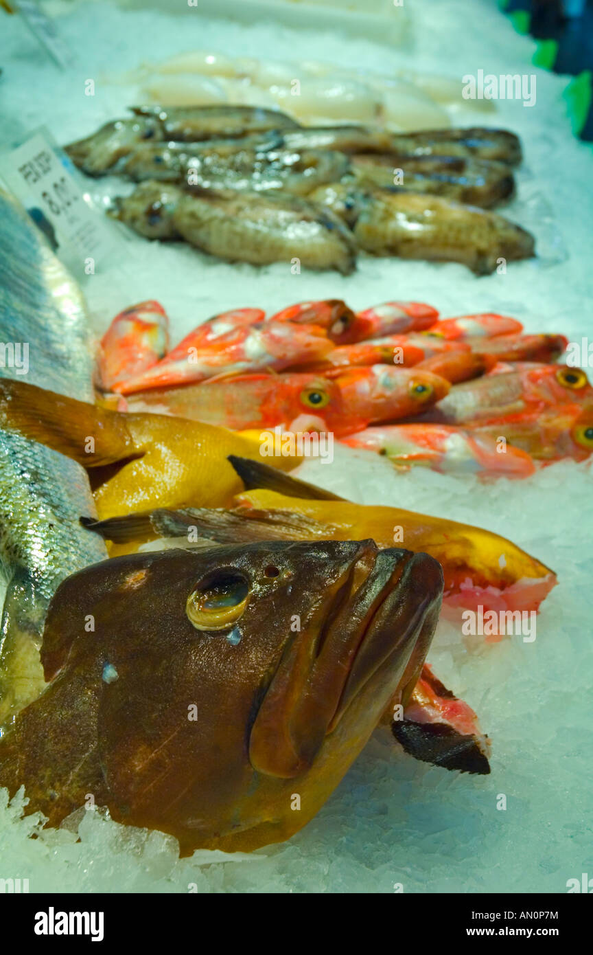 Fish on ice at a market Stock Photo - Alamy