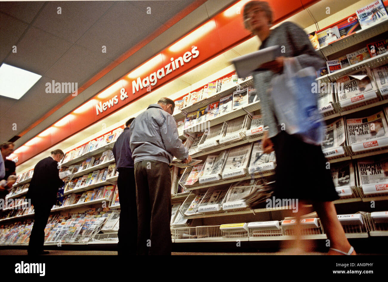 Interior magazine display of Large Newsagent Stock Photo - Alamy