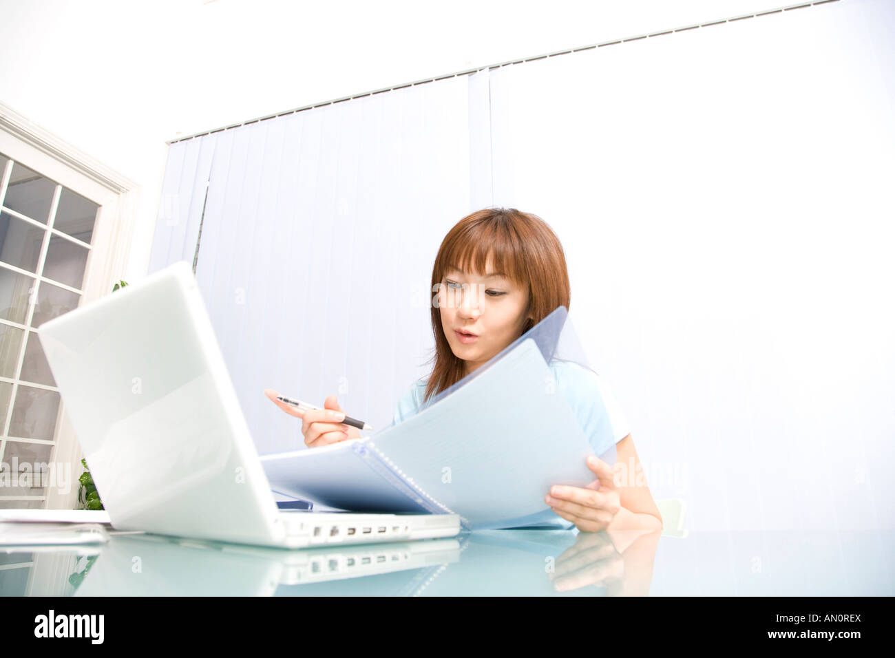 Japanese woman operating a PC Stock Photo - Alamy