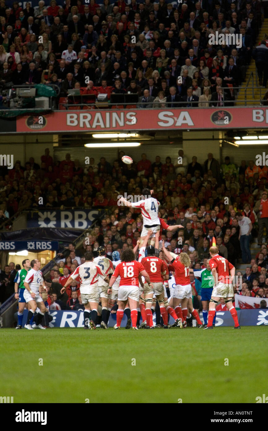 Fighting for possession in a lineout during the Wales England rugby ...
