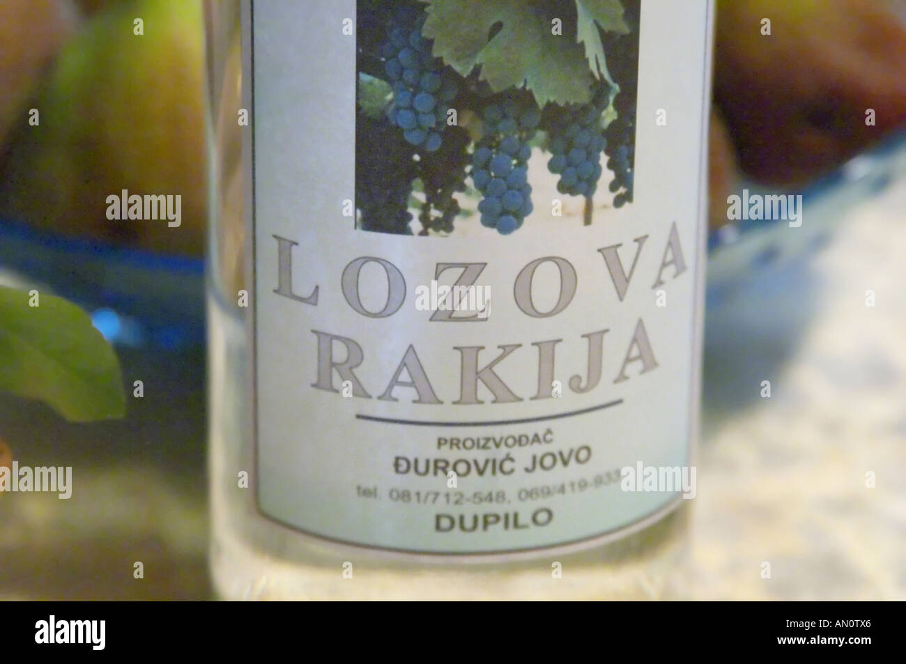 Bottle of Crmnicka Lozova Rakija grappa type of spirit Durovic Jovo ...