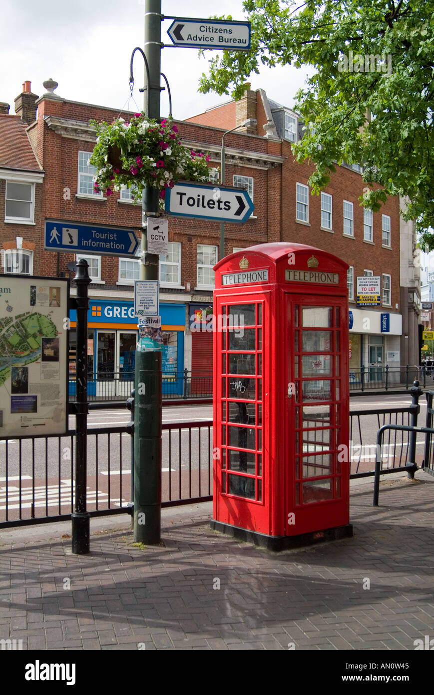 Old Style Red British Phone Booth on a Street in Twickenham Stock Photo ...