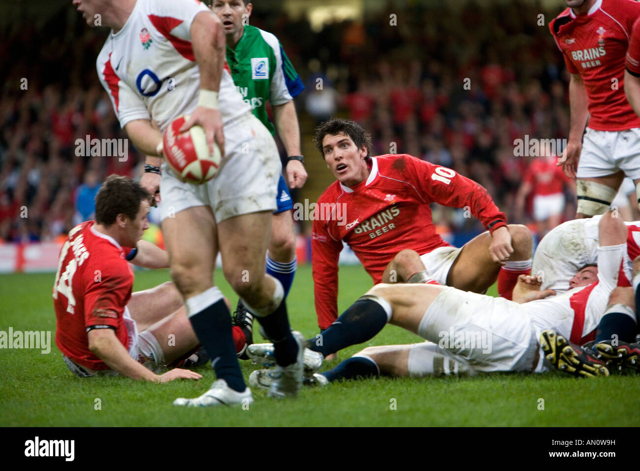 England winning the ball from the ground during the Wales England match ...