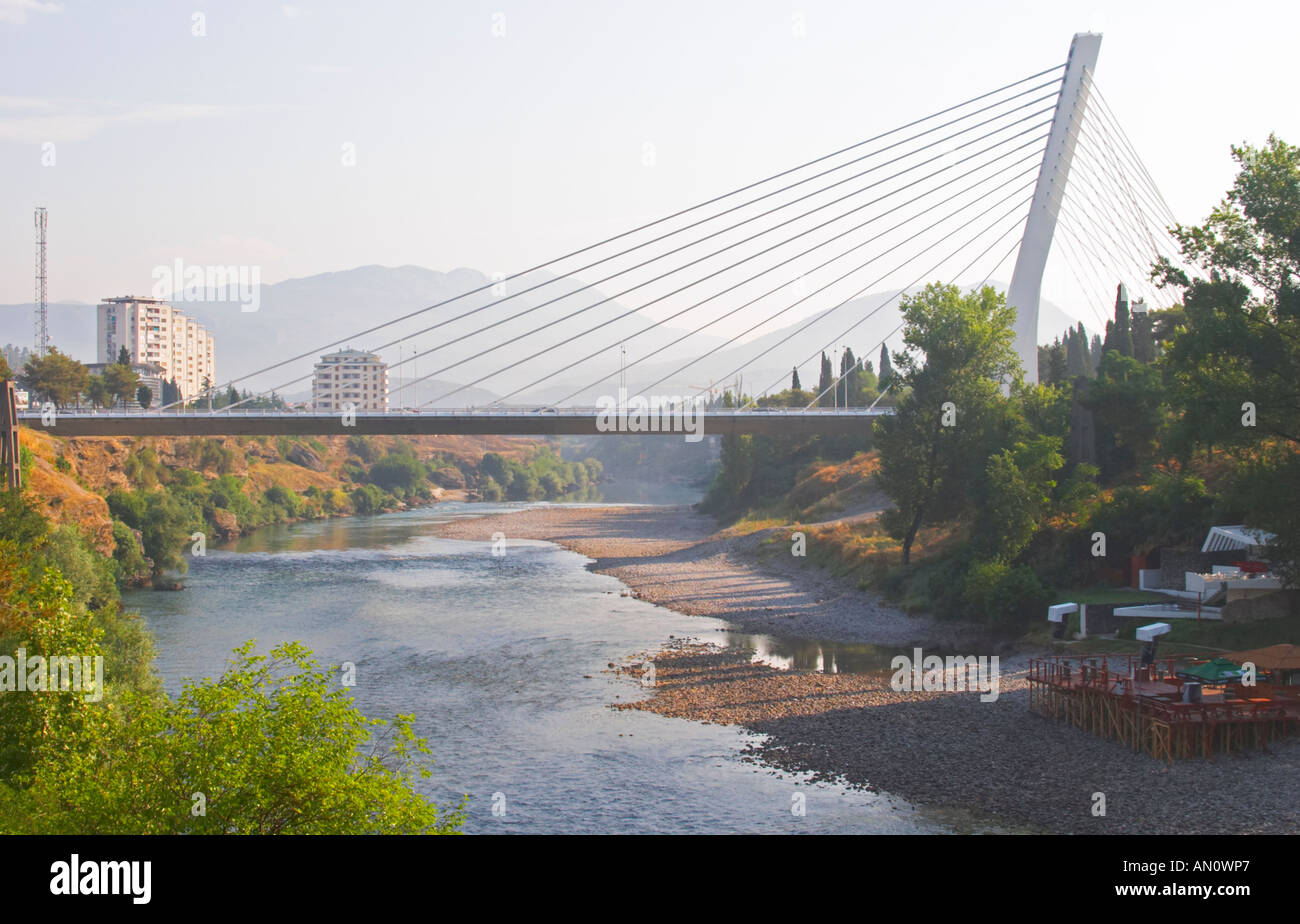 The Millennium Bridge is a cable stayed bridge that spans Moraca River ...