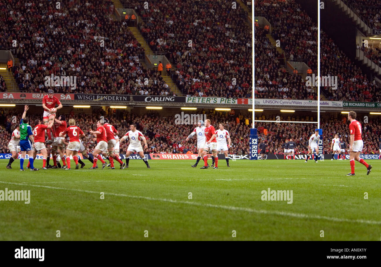 Fighting for possession in a lineout during the Wales England rugby ...