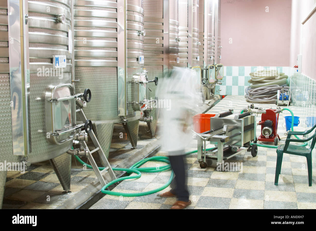 Stainless steel fermentation and storage tanks with cooling coils on ...