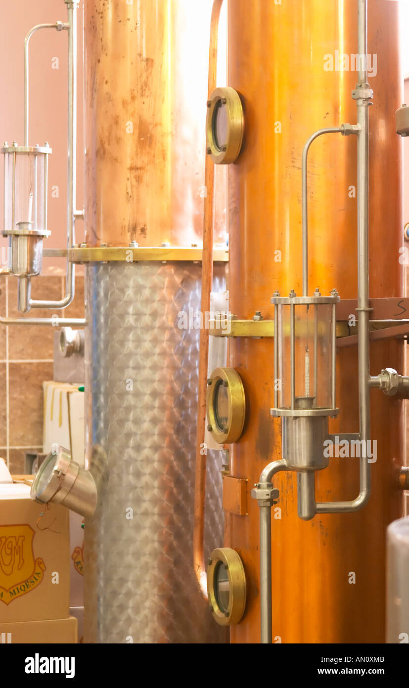 Distillation machine still with steel and copper boiler and column to ...