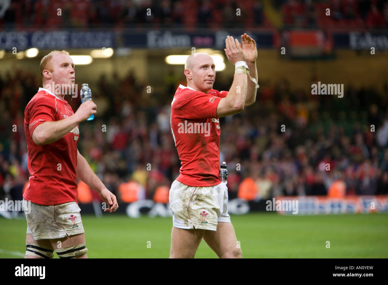 Wales team members thanking the crowd for their support after the Wales ...
