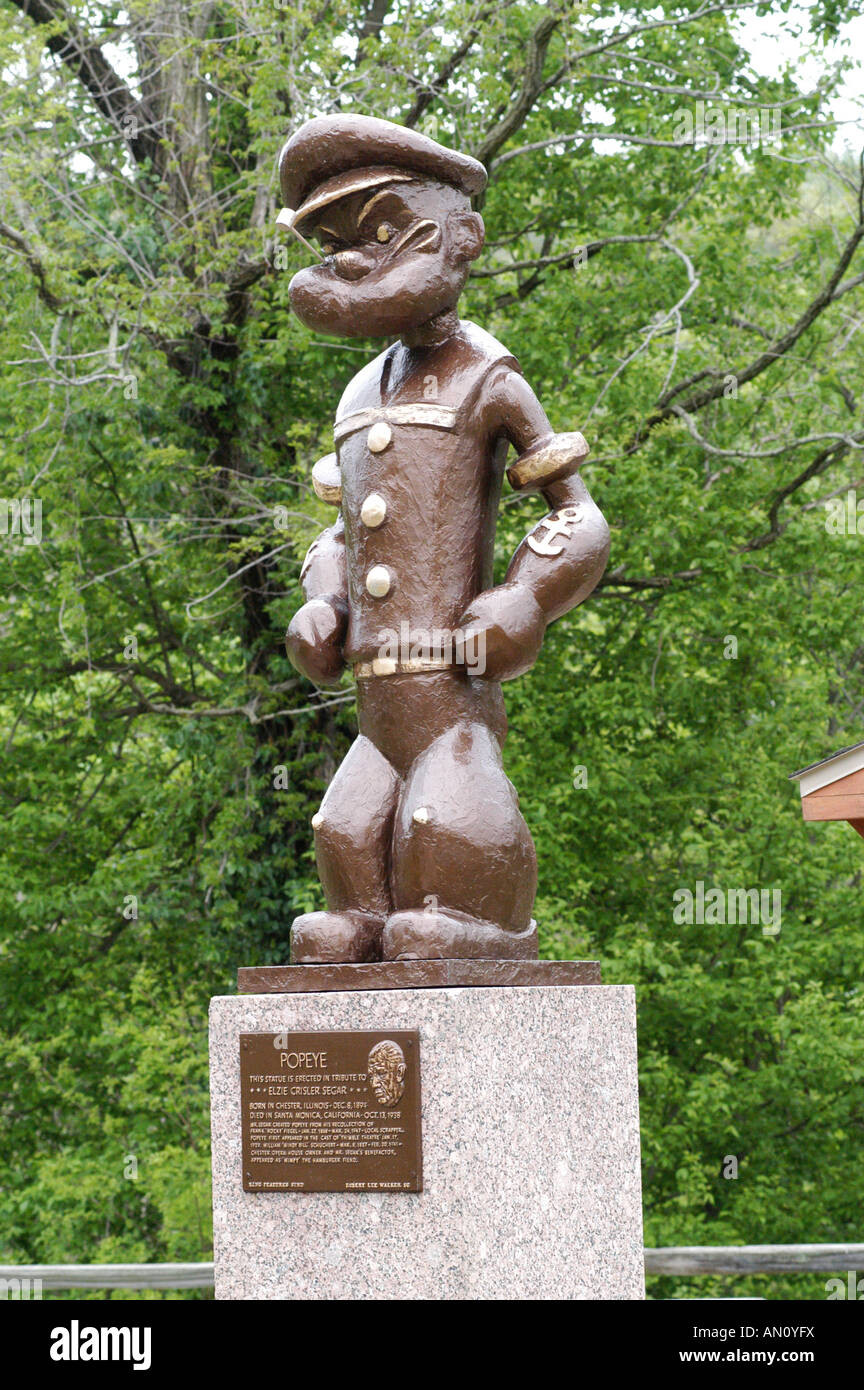 Bronze statue of Popeye the Sailor at birthplace of his creator Stock ...