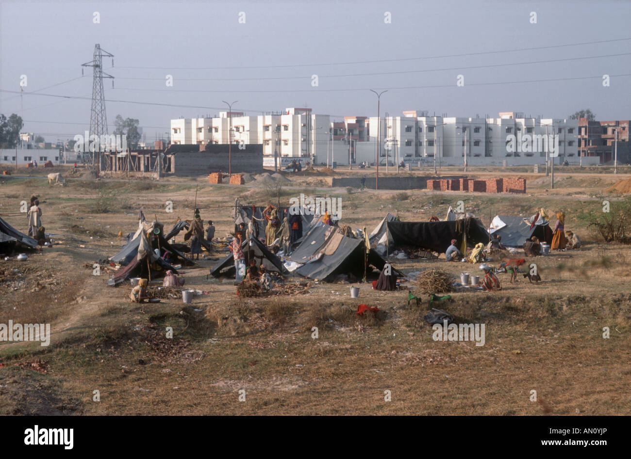 Shanty town on outskirts of Patiala, Punjab, India, with plastic tents ...