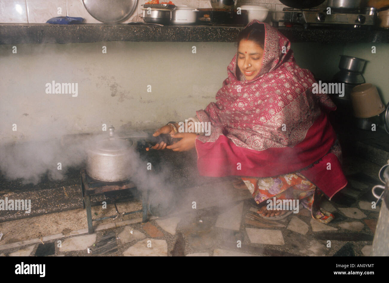 Kitchen of middle-class family in Gobindigarh, Punjab, India, with ...