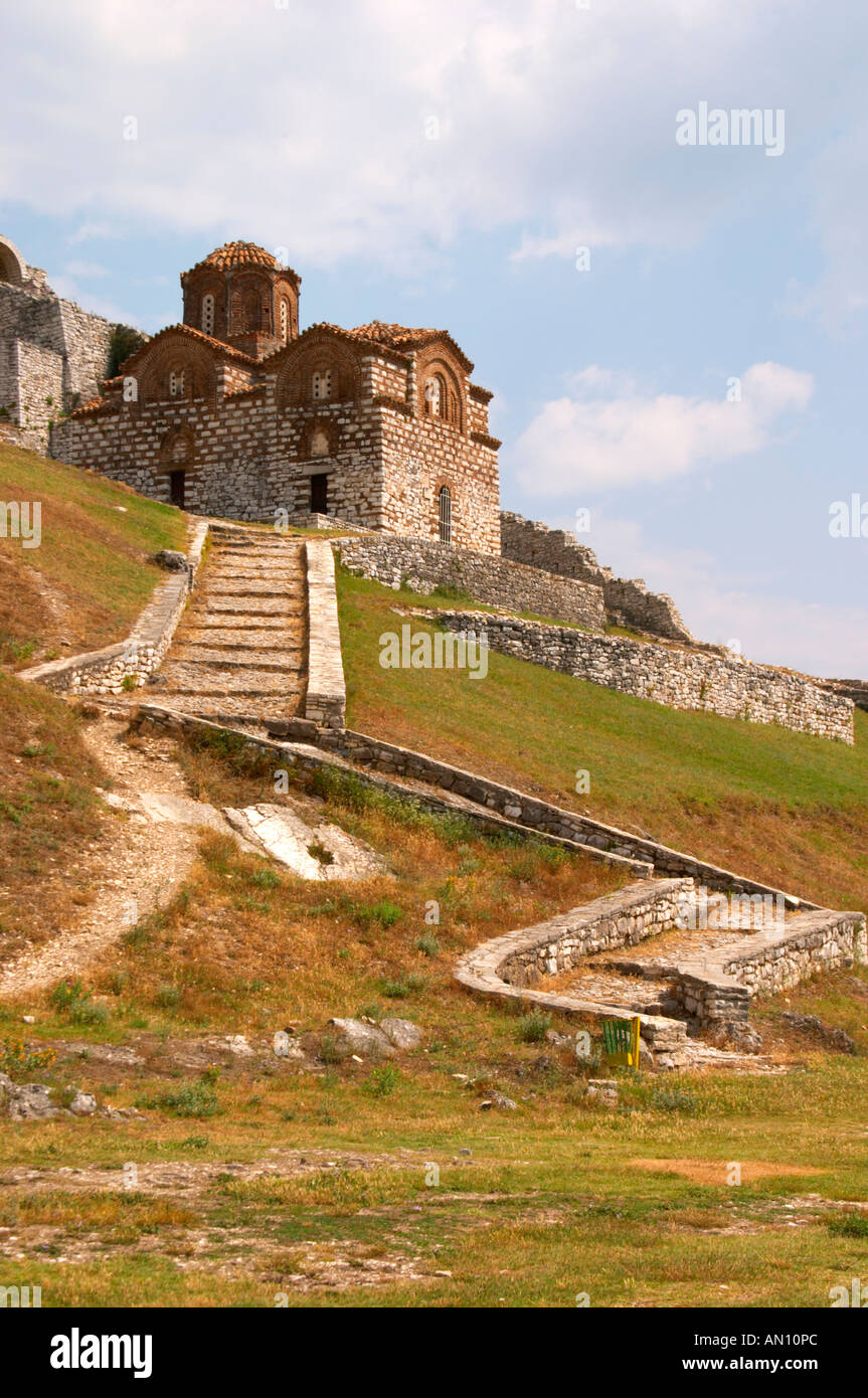 The Hagia Triada Church. Winding steps leading up. Berat upper citadel ...