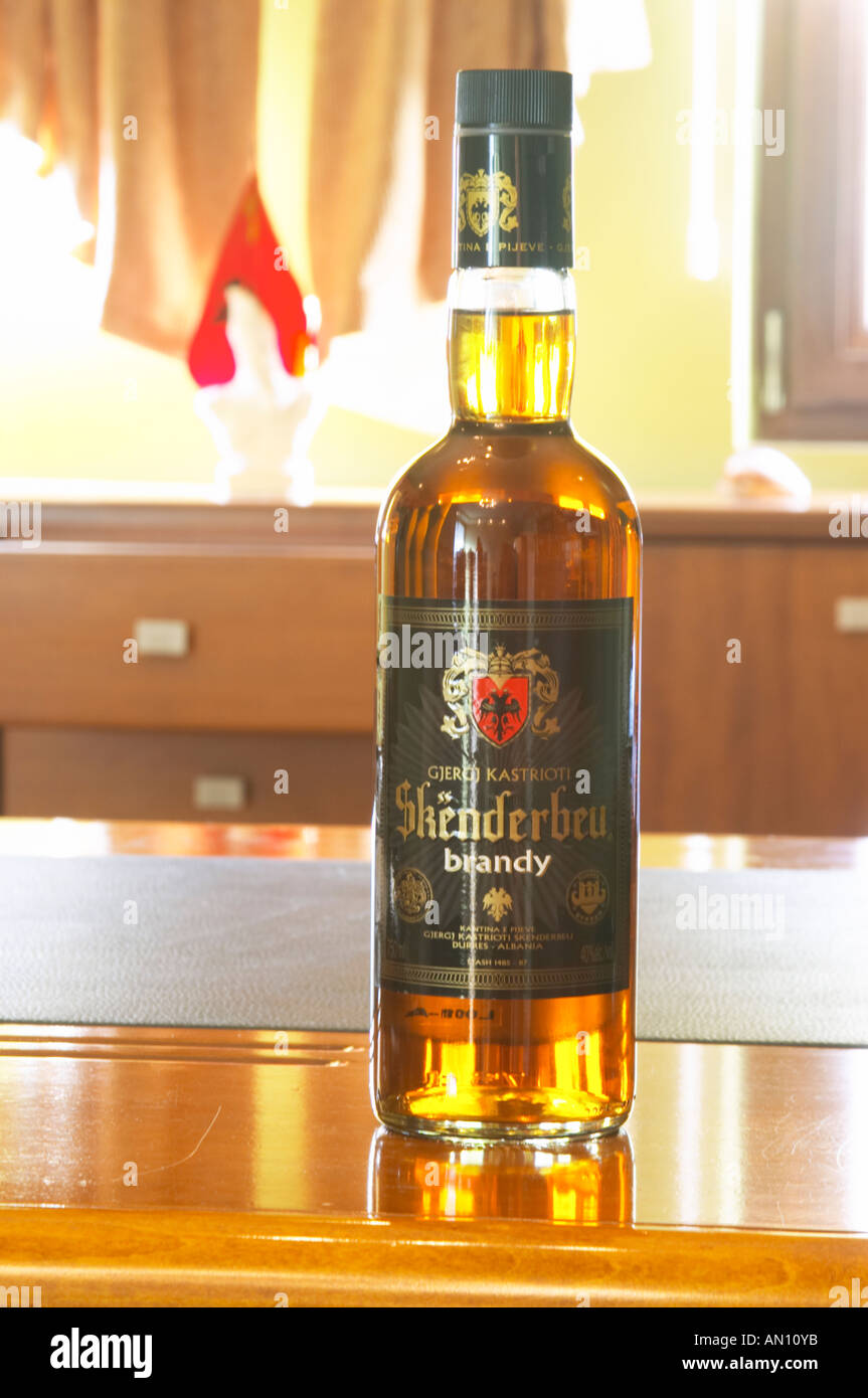 A bottle of Skenderbeu Skenderbeg brandy Gjeroj Kastrioti. Kantina e ...