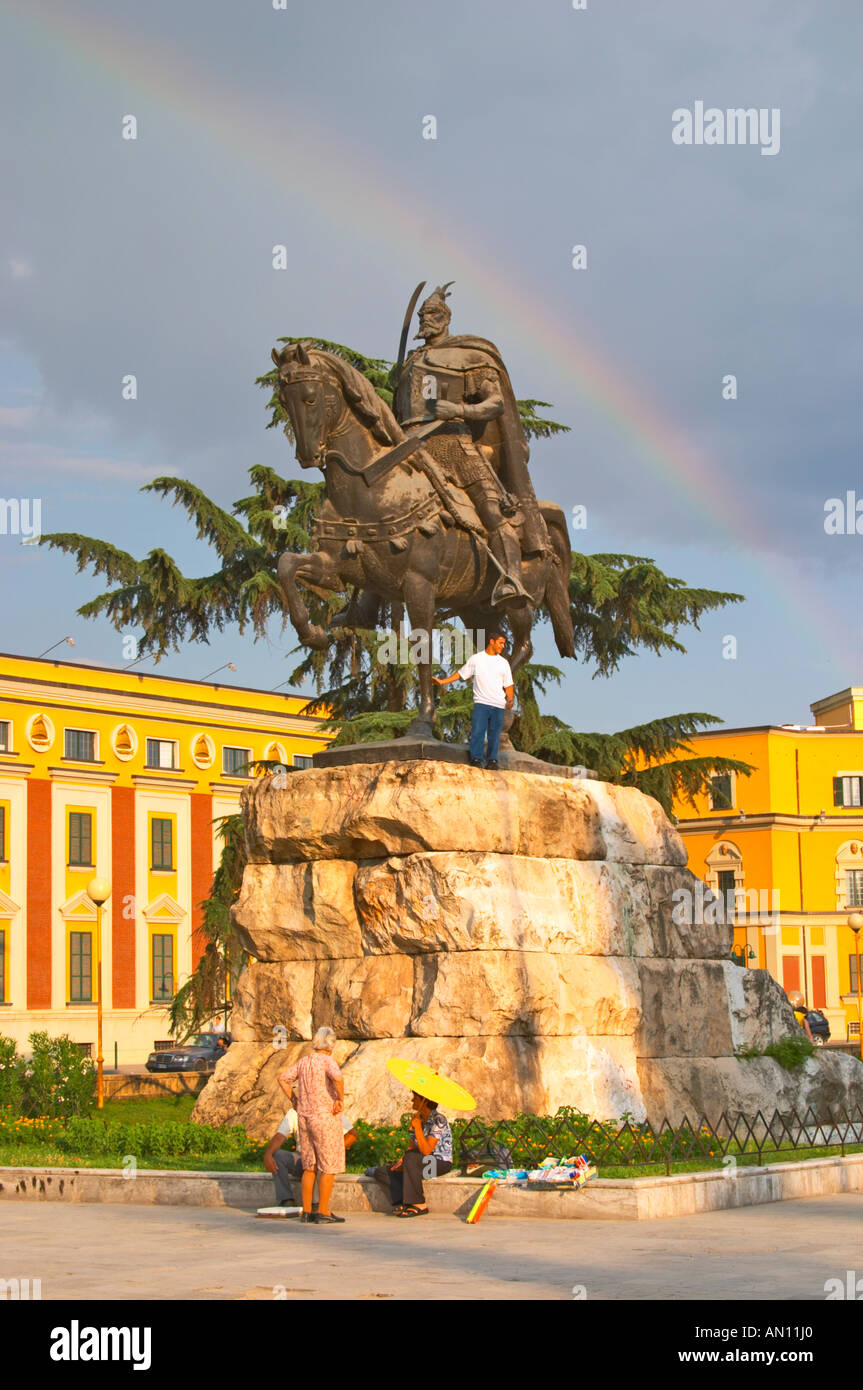 The statue of the 15th century warrior and national hero Skanderburg ...