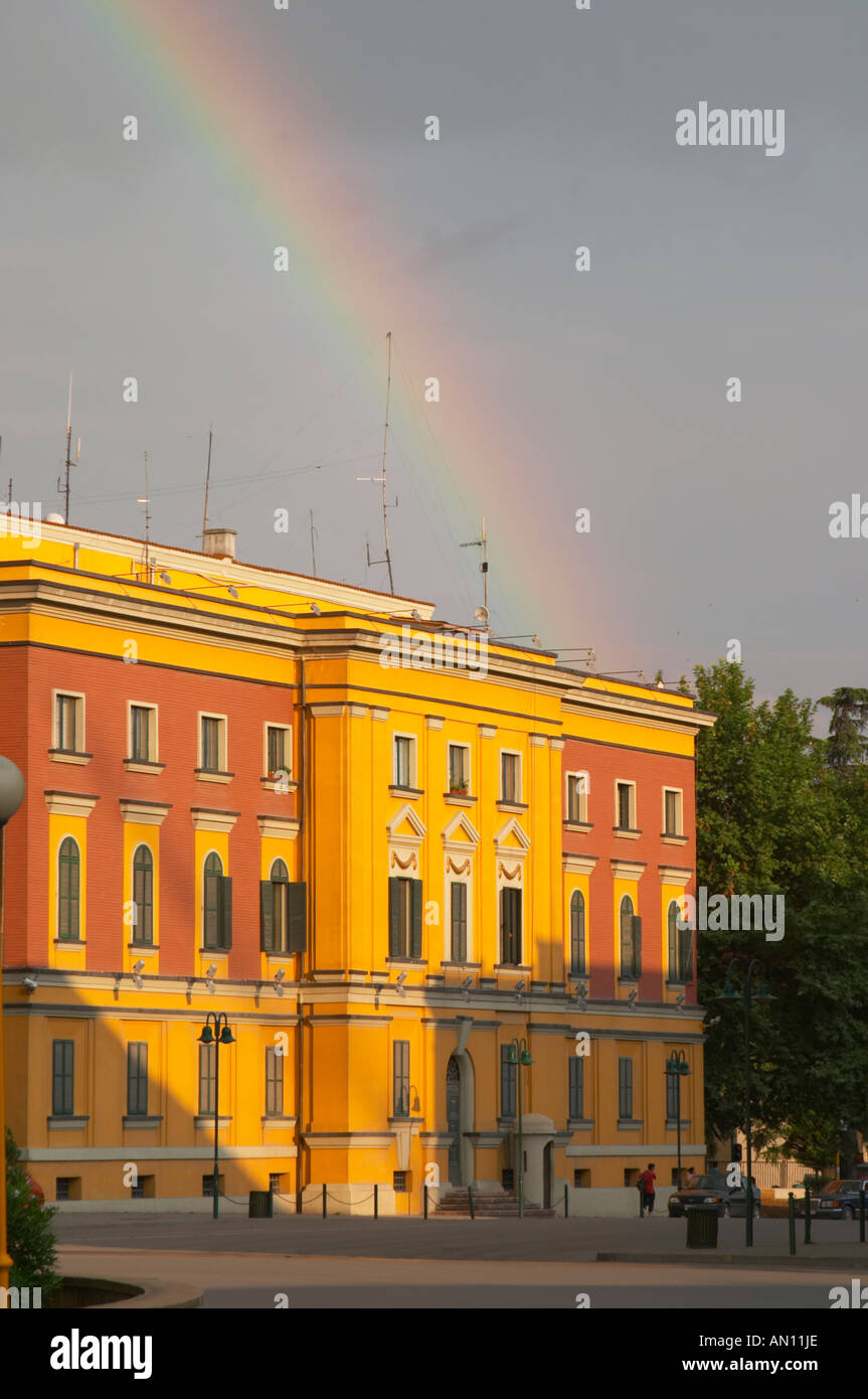 National administrative buildings in bright yellow and red in classic ...
