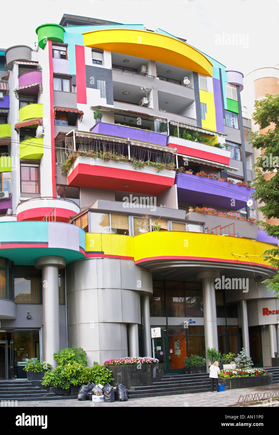 A very colourful building. Street scene from the part of the city ...