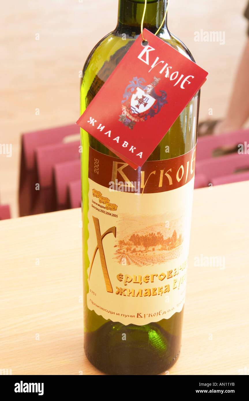 A bottle of Zilavka wine., in the winery tasting room. Vukoje winery ...