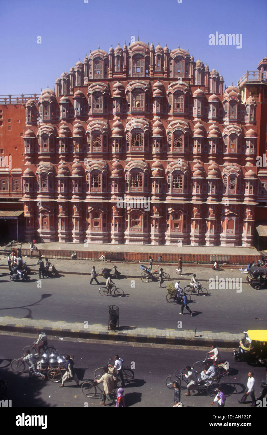 Hawa Mahal at Jaipur, India, with street scene in foreground Stock ...