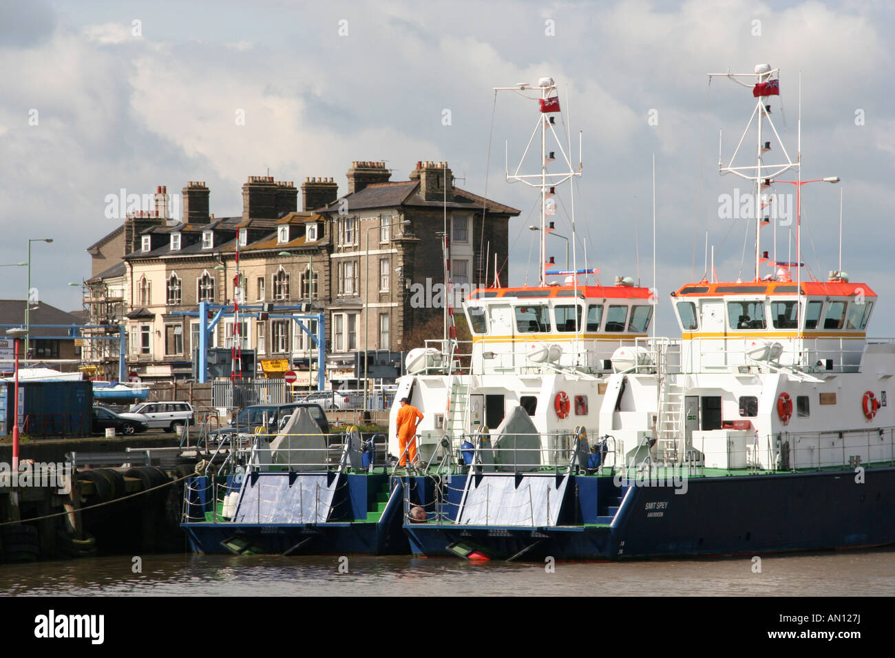 lowestoft harbour boats suffolk coastal town east anglia england uk gb ...