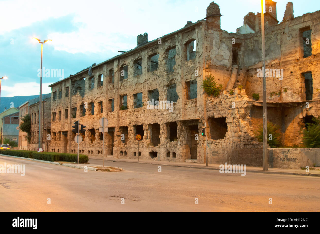 Building in Mostar damaged by the war and still not renovated. Ruined ...