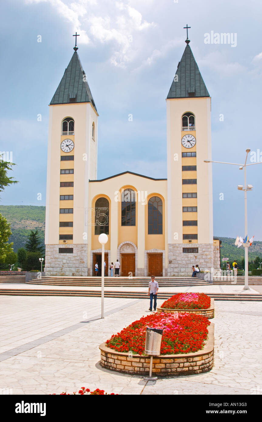 The church with its twin church towers. Medugorje pilgrimage village ...