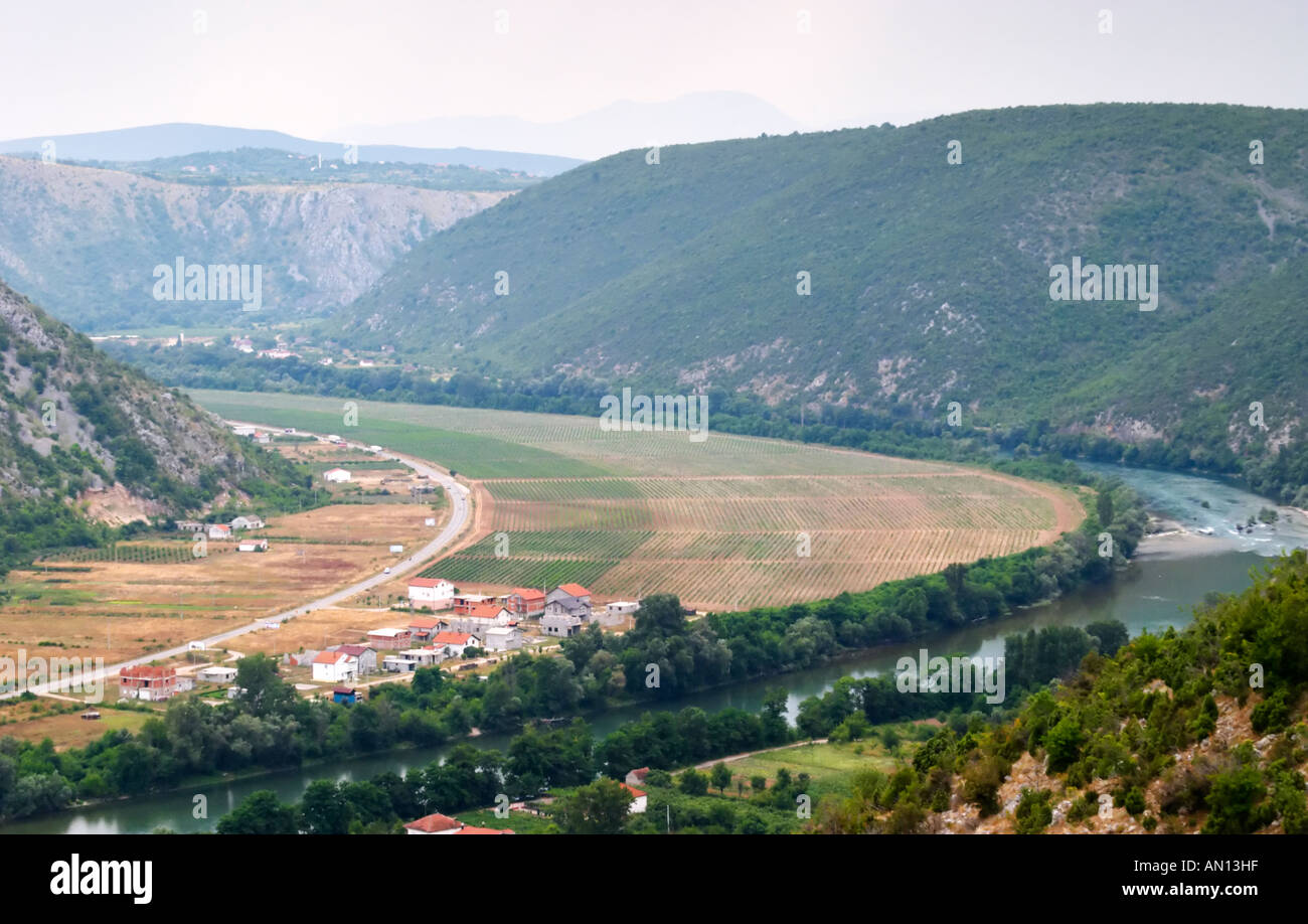 A view over the vineyards planted on the plain along the river Neretva ...