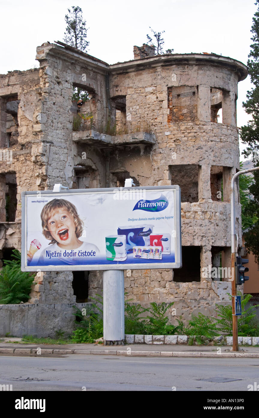 Building in Mostar damaged by the war and still not renovated. Ruined ...