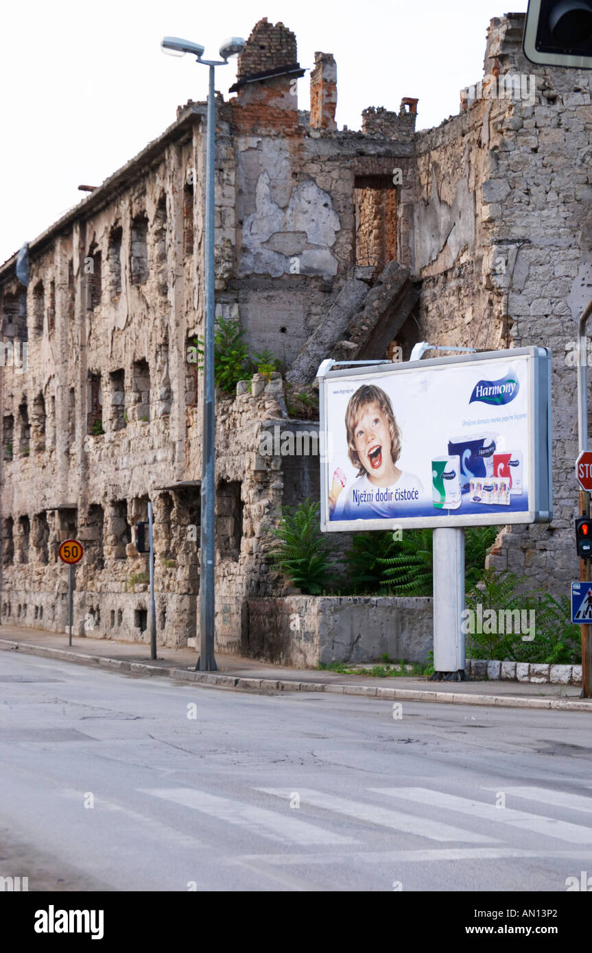 Building in Mostar damaged by the war and still not renovated. Ruined ...