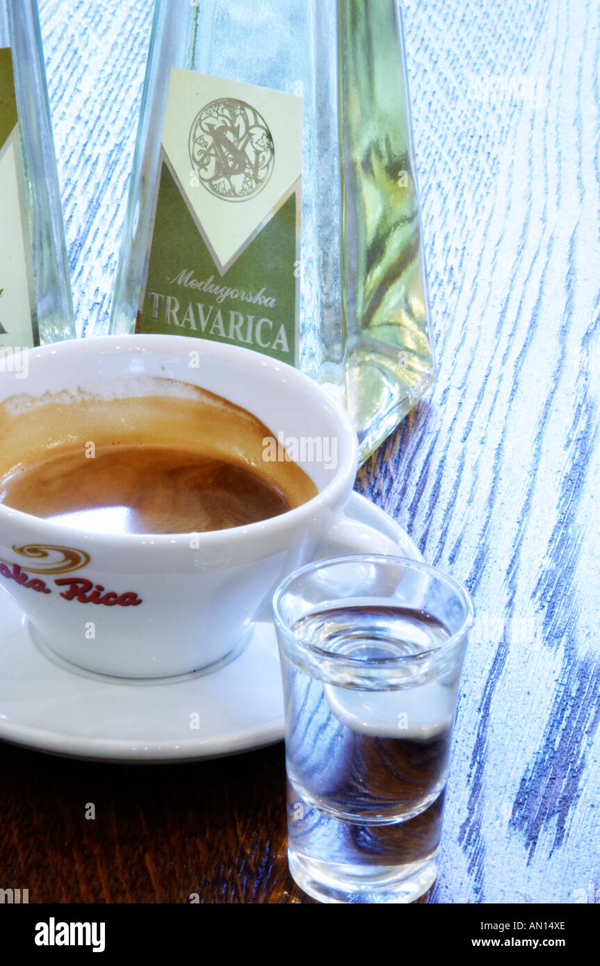 Triangular pyramid shaped Bottles of Travarica rakija grappa type grape ...