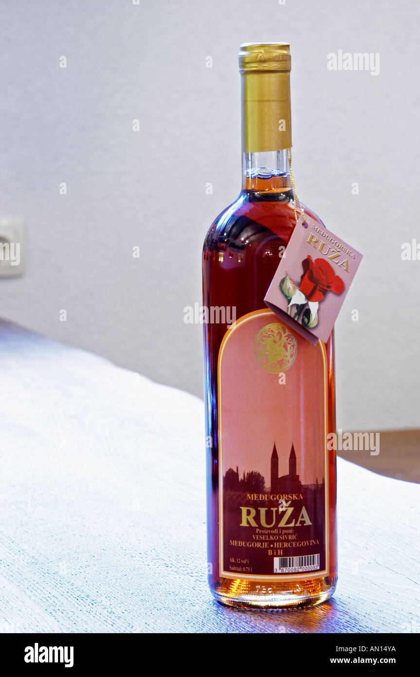 Bottle of Medugorska Ruza rose wine. Podrum Vinoteka Sivric winery ...