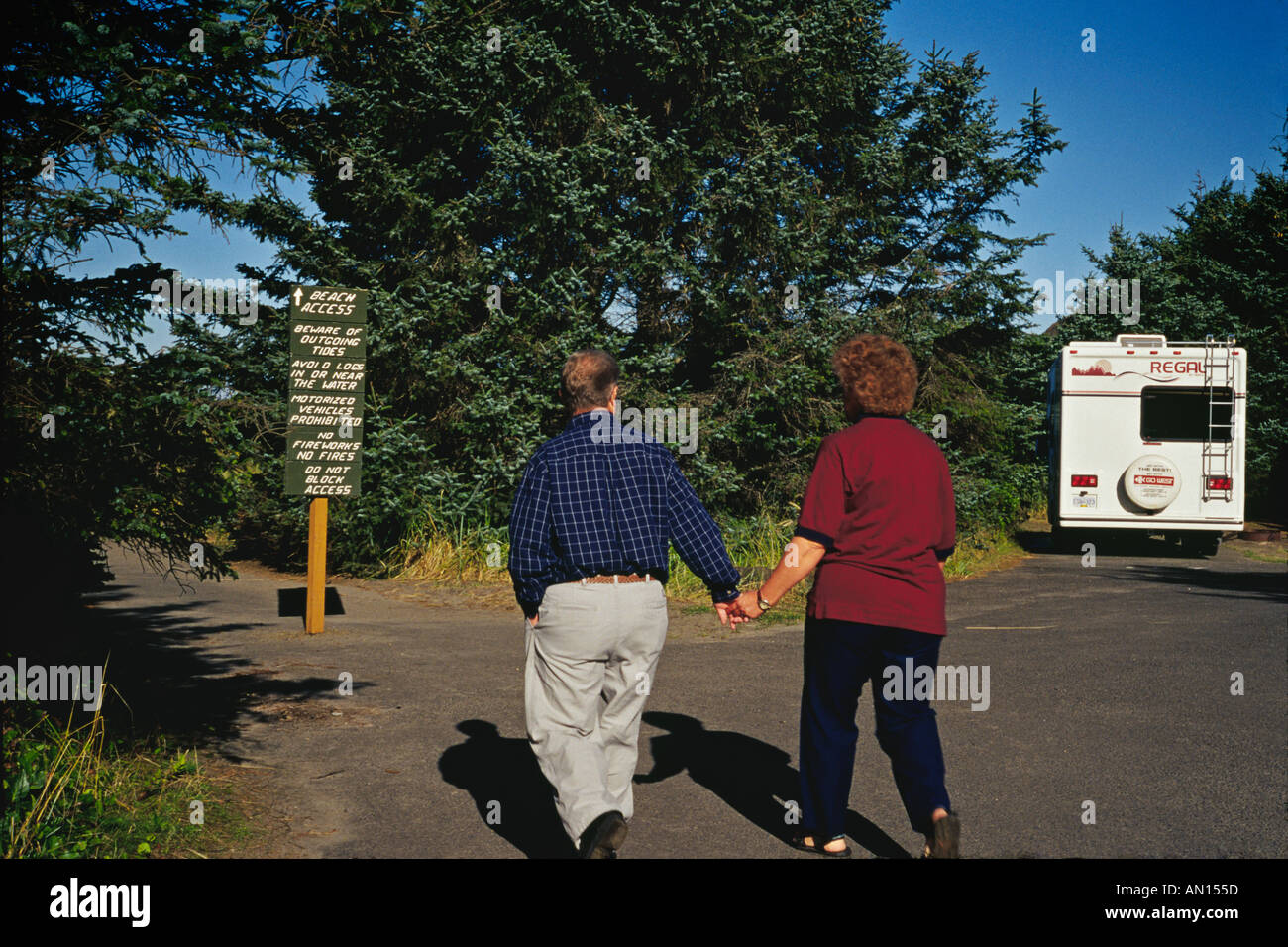 Couple Holding Hands Walks Toward Fort Canby State Park Pacific Ocean ...