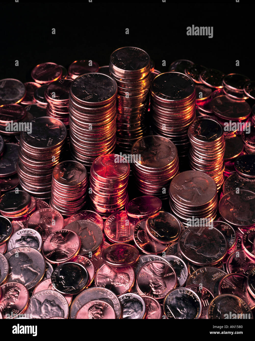 Pile nickels us coins hi-res stock photography and images - Alamy