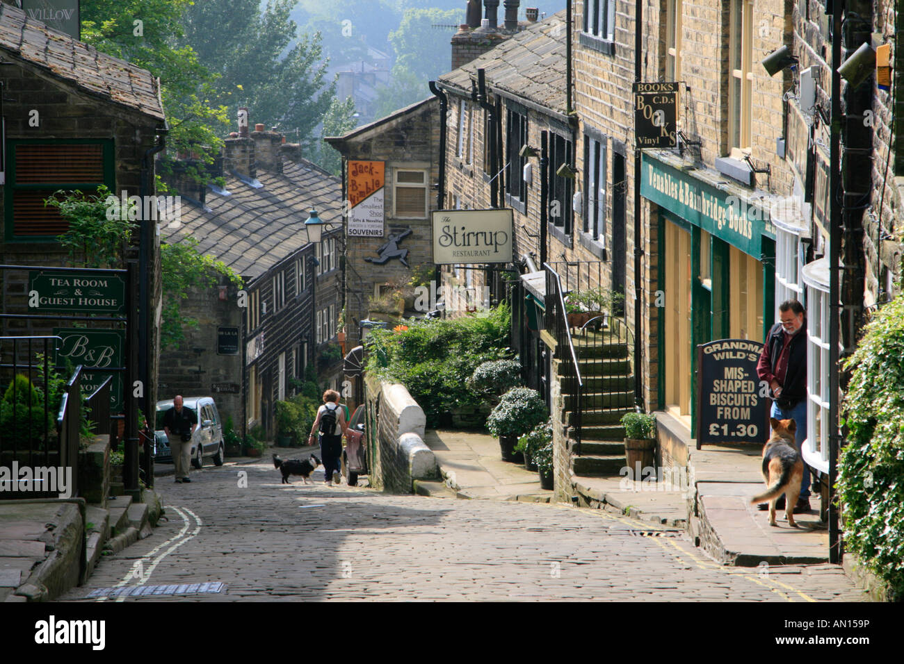 haworth cobbled streets yorkshire Bronte Country england uk gb Stock ...
